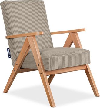 Konsimo Konsimo - naset Vintage Sessel gepolstert Echt-Holz-Rahmen, dunkelbeige