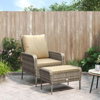 vidaXL Vidaxl - Chaise de jardin avec tabouret marron clair r&eacute;sine tress&eacute;e