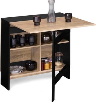 IDMarket Konsolentisch, faltbar, EDI, 2-6 Personen, mit Aufbewahrung, Holz, schwarz, Platte in Buche-Optik, 150 x 80 cm