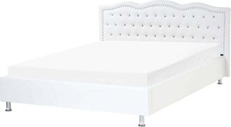 Beliani Sommier et Cadre de Lit Double 160 x 200 cm en Cuir PU Blanc T&ecirc;te de Lit Clout&eacute;e Metz