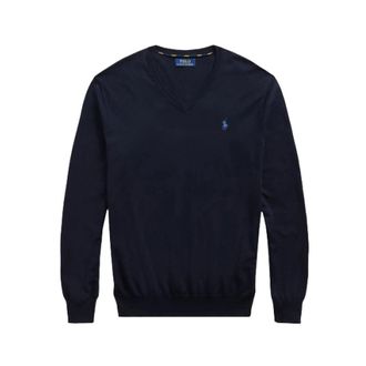 Polo Ralph Lauren Slim Fit V-Ausschnitt Polo Pullover - - Knitwear - Herren - Blau - XL