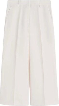 Max Mara Femme, Pantalons, Beige, Taille: 36 FR Pantalon court au-dessus de la cheville et jambe large en toile de coton et lin