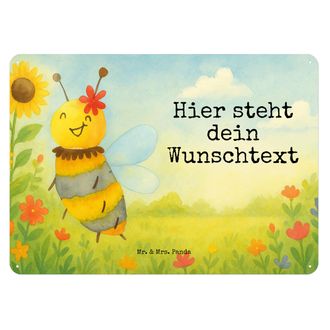 Mr. & Mrs. Panda Personalisiertes Blechschild Biene Blume Design DIN A6 - Geschenk, T&uuml;rschild Mit Namen, Metallschild Wunschtext, Personalisiert, Wanddeko