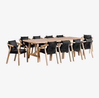 Sklum Set aus rechteckigem Tisch (260x100 cm) und 10 Gartenst&uuml;hlen aus Akazienholz Dubai Grau Graphit Rustikales Akazienbraun - Sklum