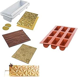 Silikomart KIT DIAMOND + FROZEN + MAGIC WOOD MAT - Set Moule + 4 Tapis en Silicone & SF130 Moule Forme Midi B&ucirc;che 9 Cavit&eacute;s Terre Cuite