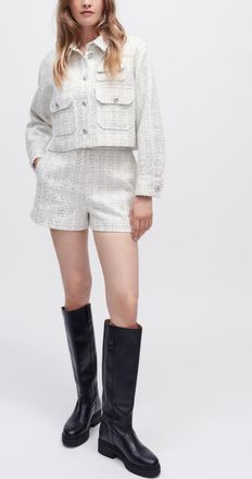 Maje Short En Tweed &Eacute;cru &Agrave; Sequins - Blanc - Taille 40 - Maje