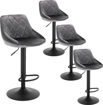 Woltu Woltu - Lot de 4 Tabourets de bar siège bien rembourré en velours, Hauteur réglable pieds en métal, Gris foncé