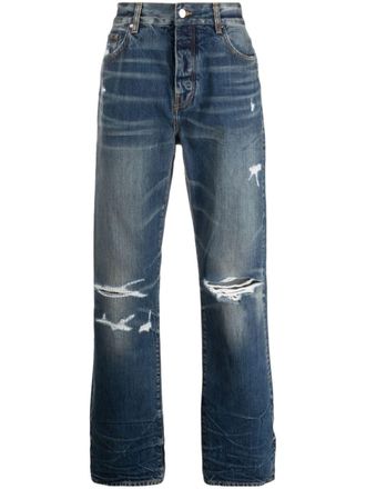 Amiri jean droit &agrave; d&eacute;tails effiloch&eacute;s - Bleu