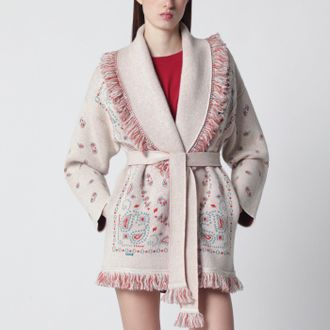 Alanui Beiger und korallfarbener Bandana-Jacquard-Cardigan