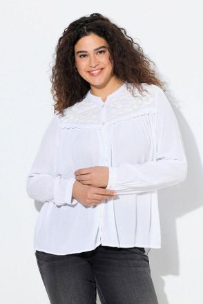 Ulla Popken Satinbluse Bluse Stickerei A-Linie Rundhals Langarm