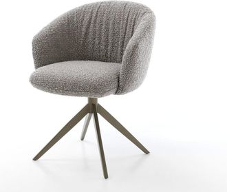 DELIFE Drehstuhl Caja-Flex mit Armlehnen Boucl&eacute; Silbergrau Kreuzgestell breit Effektfinish Titan 360&deg; drehbar Wippfunktion Taschenfederkern, Esszimmerst&uuml;hle