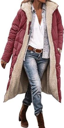 Generic Manteau Long pour Femme en Duvet &agrave; Capuche Unie Imperm&eacute;able au Vent en Polaire dhiver &Eacute;l&eacute;gante Zipp&eacute;e &agrave; Manches Longues avec Poches Parka R&eacute;versible M
