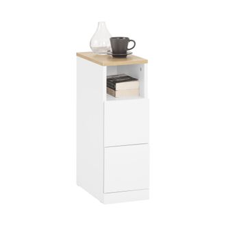 SoBuy Nachttisch schmal Nachtschrank Beistelltisch mit 2 Schubladen und Ablage Nachtk&auml;stchen Nightstand f&uuml;r Schlafzimmer Wohnzimmer Wei&szlig; B20 x T35 x H60 cm 