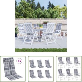 vidaXL vidaXL Gartenm&ouml;bel - Hochlehner-Auflagen 6 Stk. Grau Karomuster Oxford-Gewebe