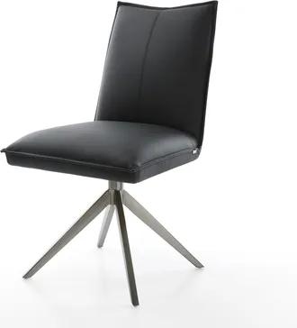 DELIFE Drehstuhl Lelio-Flex Echt-Leder Schwarz Kreuzgestell breit Graphit 360&deg; drehbar Wippfunktion Taschenfederkern, Esszimmerst&uuml;hle