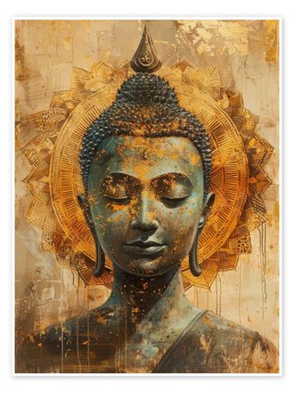 Posterlounge Buddha und Mandala Poster von DejaReve 50 x 70 cm Gold Wandbilder Wanddeko
