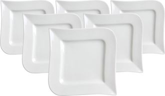 Ritzenhoff & Breker Melodie Beilagenteller 6er Set, 17 x 17 cm, Quadratische Teller mit extravaganter Formensprache und schlichtem Design, Porzellan, Spülmaschinenfest, W