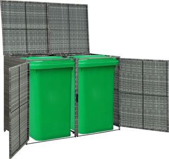 Festnight M&uuml;lltonnenbox 2er M&uuml;lltonnenverkleidung M&uuml;lltonnecontainer Rattan 240L M&uuml;llcontainer M&uuml;lltonnenschrank M&uuml;llbox Drau&szlig;en Rattan (2 Tonnen) 148&times;77&times;111 cm