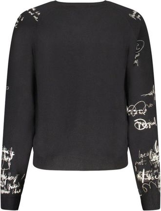 Desigual Strickpullover Stylischer Damenpullover in Schwarz mit Print und Stickerei