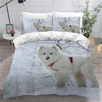 Generic Bettw&auml;sche 135x200 Samojede Bettbezug 135 x 200 Winter-Thema Bettw&auml;sche-Sets mit Rei&szlig;verschluss 3D Weiche Mikrofaser Kinderbettw&auml;sche mit 2 Kissenbez&uuml;