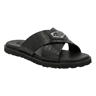 Philipp Plein Leder-Slipper Criss-Cross Cocco - - Shoes - Herren - Schwarzk - 42 EU