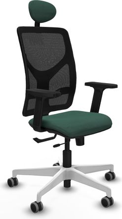 Piqueras y Crespo Gr&uuml;ner Schreibtischstuhl mit 2D-Armen, h&ouml;henverstellbarer Lendenwirbelst&uuml;tze und festem Kopfteil, ausgestattet mit Syncro/Traslack und Schneidschaum. 