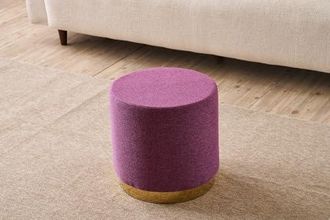 Atelier Del Sofa Stylish Lilac Pouffe with Wooden Frame & Metal Legs, 40 cm Diameter x 40 cm Height | 50% Cotton/50% Polyester, Easy Clean Fabric, Comfortable 32 DNS F