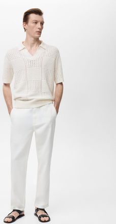 Mango Baumwoll-Poloshirt mit Lochmuster cremeweiß - Herren - XL - MANGO MAN