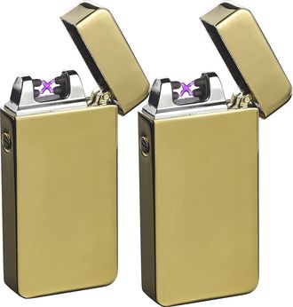 Pearl stromfeuerzeug: 2er Pack Elektronisches USB-Feuerzeug mit Akku, golden (Elektrischer Zigarettenanzünder, Blitz Feuerzeug, e Ziggarette)