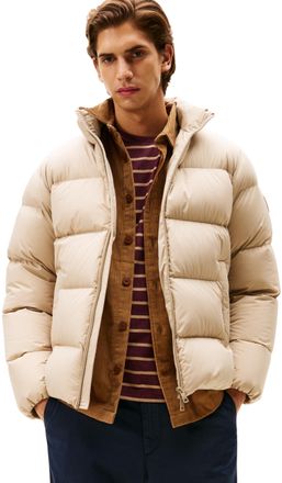 Tommy Hilfiger Herren Pufferjacke Down Stand mit Stehkragen, Beige (Sandalwood), M