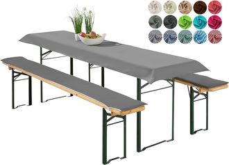 Heimtexland Bierzeltgarnitur Auflagen Set 3-teilig Tischdecke Bierbankauflage Polster Kissen Biergarnitur Typ698 Anthrazit für Tischmaß 70x220 cm