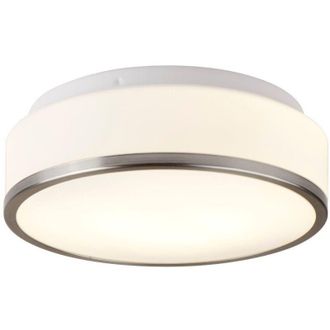 Searchlight Discs - Salle de bains Plafonnier &agrave; 2 ampoules au fini argent satin&eacute;, opale IP44, E27 - Searchlight