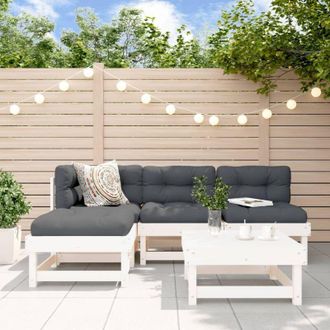 vidaXL 5-tlg. Garten-Lounge-Set mit Kissen Wei&szlig; Massivholz Vidaxl