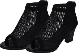 Frcolor Sandales Femme Noires &agrave; Talon Haut &Eacute;pais Respirantes et Confortables Chaussures &eacute;t&eacute; Styl&eacute;es &agrave; Bout Ouvert pour Danse et Tenue &Eacute;l&eacute;gante Design Ajour&eacute; M