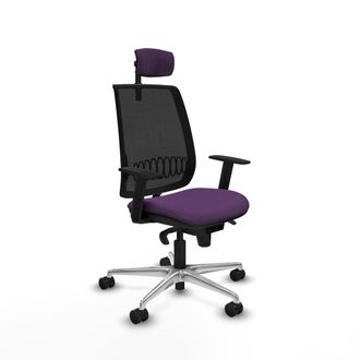 Piqueras y Crespo B&uuml;rostuhl, Alares Kopfst&uuml;tze mit 1D-Armen, h&ouml;henverstellbare Lendenwirbelst&uuml;tze und h&ouml;henverstellbares Kopfteil, Schwarz / Violett