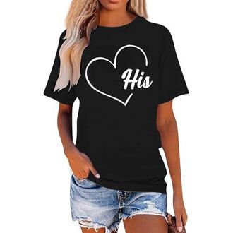 Generic T-shirt d&eacute;contract&eacute; &agrave; manches courtes et col rond imprim&eacute; pour la Saint-Valentin 2026 pour les couples hommes et femmes (3), Noir, XXL