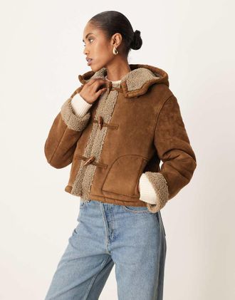 Asos Kapuzenjacke aus Teddystoff in Mokka-Brown