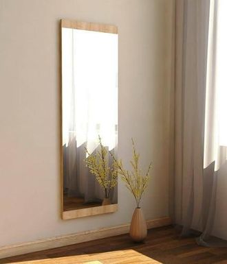 Dmora Miroir Acamar, Verre miroit&eacute;, Objet dameublement Mural, D&eacute;coration avec Miroir, 40x2h120 cm, Ch&ecirc;ne