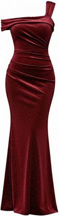 Goddiva Maxikleid Glitter Polka Dot Velvet One Shoulder Maxi Dress Langes Kleid