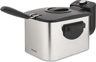 H.Koenig Friteuse &agrave; panier amovible DFX500, Acier Inoxydable, Capacit&eacute; 3L dhuile, Temp&eacute;rature r&eacute;glable, Filtre Anti-Odeur, Puissance 2200 W