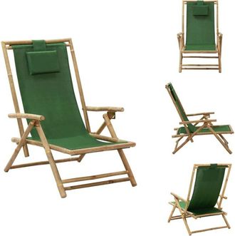vidaXL Vidaxl - Relaxstuhl Verstellbar Gr&uuml;n Bambus und Stoff - Bambussessel - Gartenstuhl - Klappstuhl - Outdoor M&ouml;bel - Lounge Chair