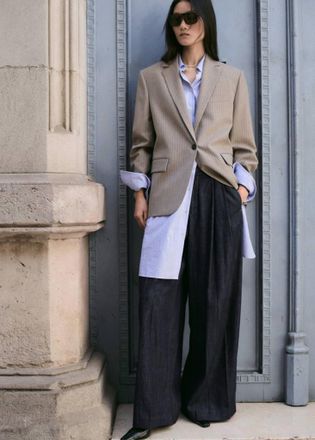 Mango Wide-Leg-Hose aus Denim mit G&uuml;rtelschlaufen blau - Damen - 34 - MANGO