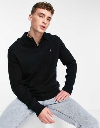 AllSaints Statten - Polohemd aus Strickmaterial in Schwarz