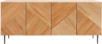 Miliboo Design-Sideboard aus hellem, massiver Eiche mit Gravur und schwarzem Metall, 4 Türen, B180 cm archipel