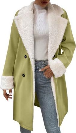 Generic Vestes dhiver d&eacute;contract&eacute;es en laine &agrave; double boutonnage pour femme 2026, Vert, 5XL