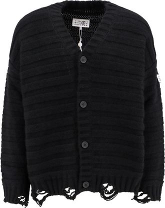 Maison Margiela Destroyed Effect V-Neck Cardigan - - Knitwear - Herren - Schwarzk - M