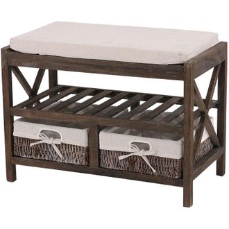 Mendler Mendler - Etag&egrave;re / range-chaussures / banc, 45x65x34cm, shabby chic, vintage - marron