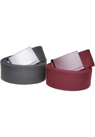Urban Classics Unisex G&uuml;rtel Colored Buckle Canvas Belt 2-Pack bordeaux/charcoal S/M