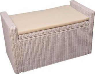 Mendler Coffre de stockage, banquette M92 rotin avec coussin Kissen 88cm - blanc