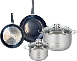 Fackelmann ELO 9723050 Batterie de cuisine 4 pi&egrave;ces, Ensemble de 2 Po&ecirc;les de cuisson 20 et 24 cm et 2 faitouts 16 et 24 cm Elo Prima Brillant, inox, induction